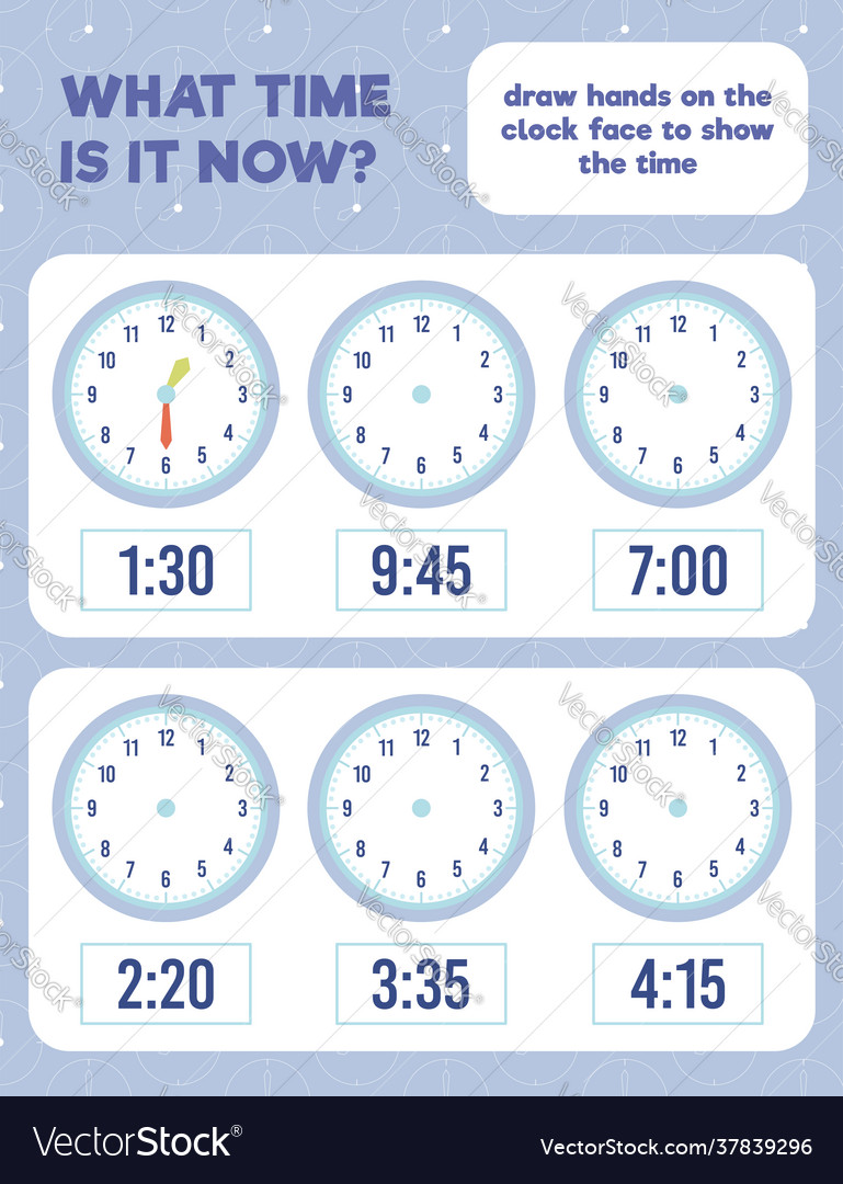 What time is it draw hands on clock face Vector Image