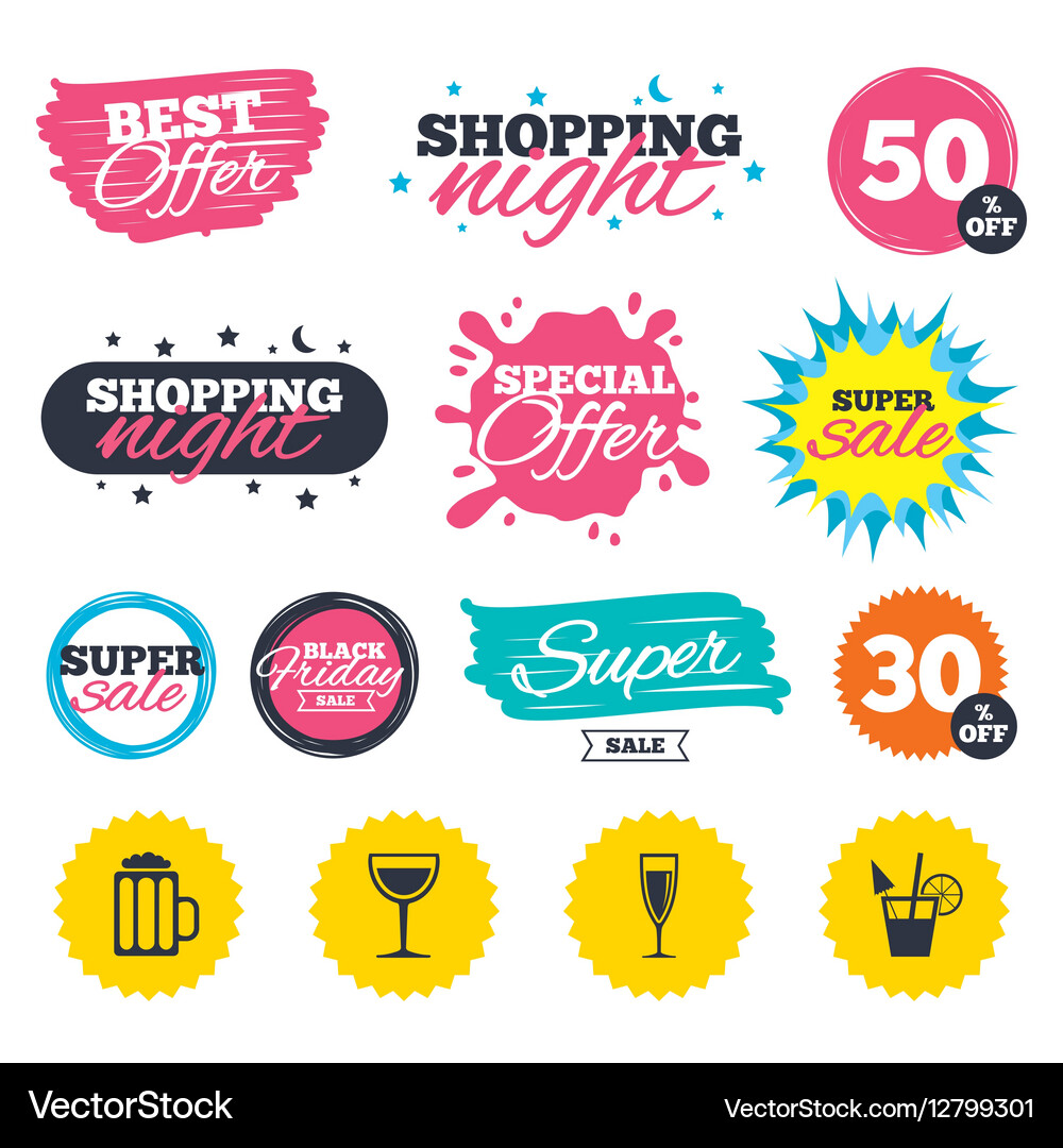 Alcoholic drinks signs champagne beer icons Vector Image