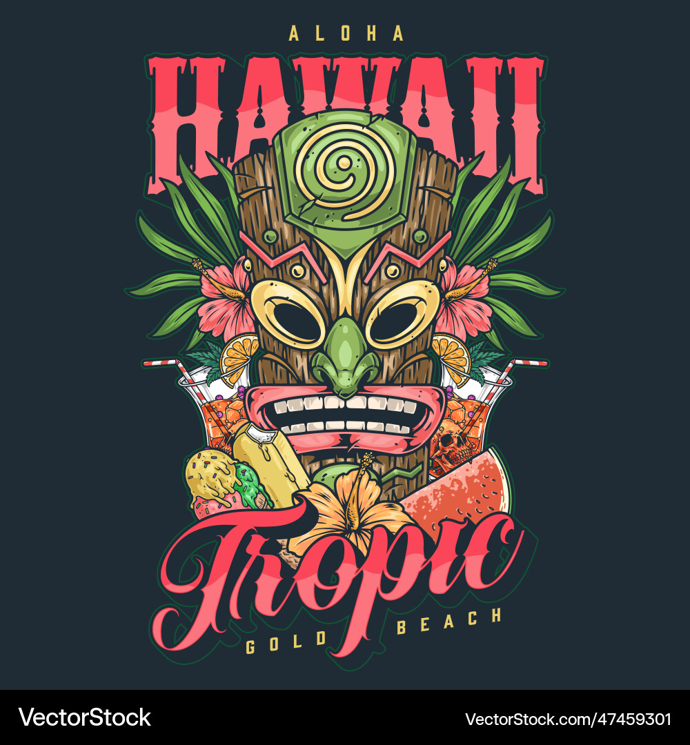 Aloha island hawaii label colorful Royalty Free Vector Image