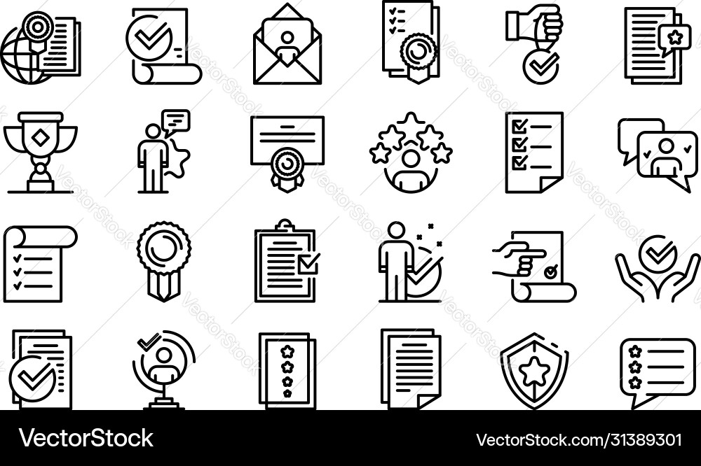 Attestation service icons set outline style Vector Image
