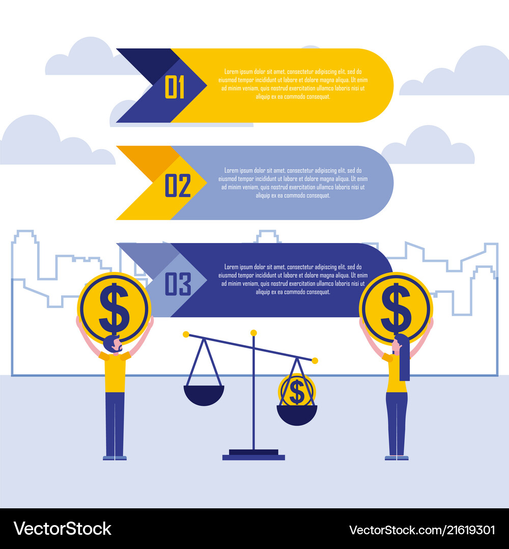 Businespeople with coins and scale infographic Vector Image