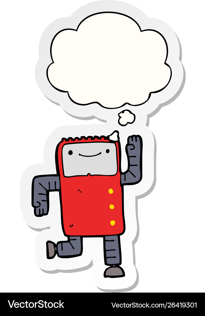 Cartoon robot and thought bubble as a printed Vector Image