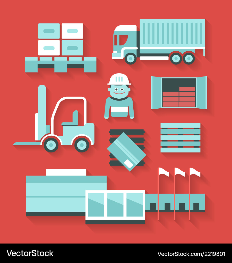 Flat icons of distribution and logistics Vector Image