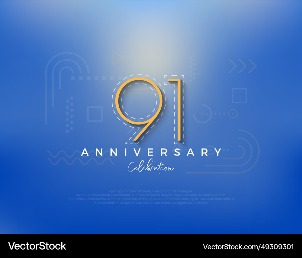 Line art number design for 91st anniversary Vector Image