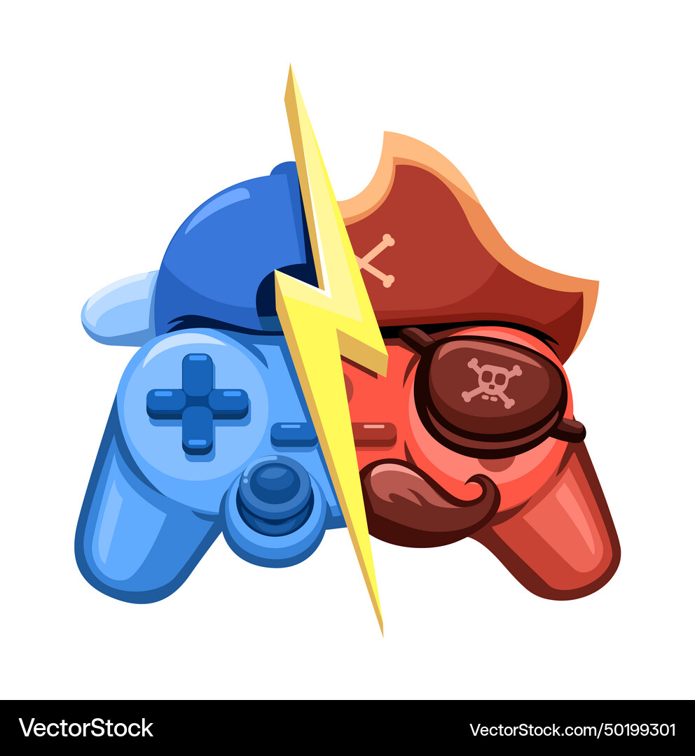 Normal and pirate joystick piracy game mascot Vector Image
