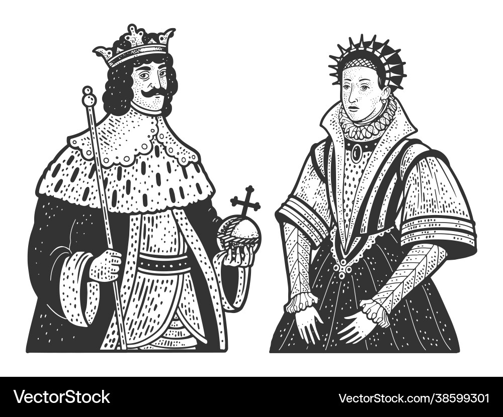 Royal couple line art sketch Royalty Free Vector Image