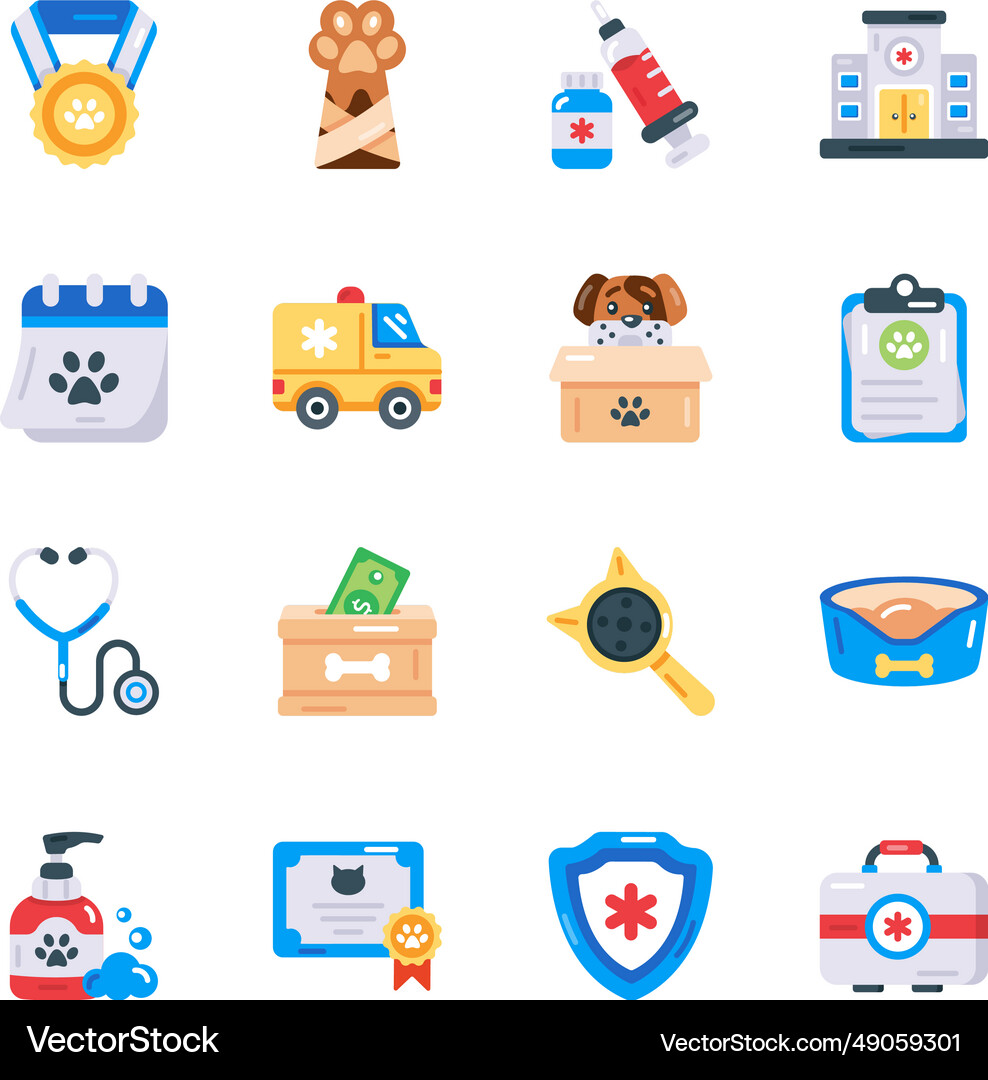Set of pet accessories flat icons Royalty Free Vector Image