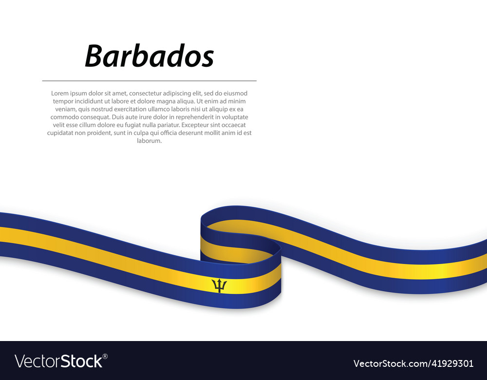 Waving ribbon or banner with flag of barbados Vector Image