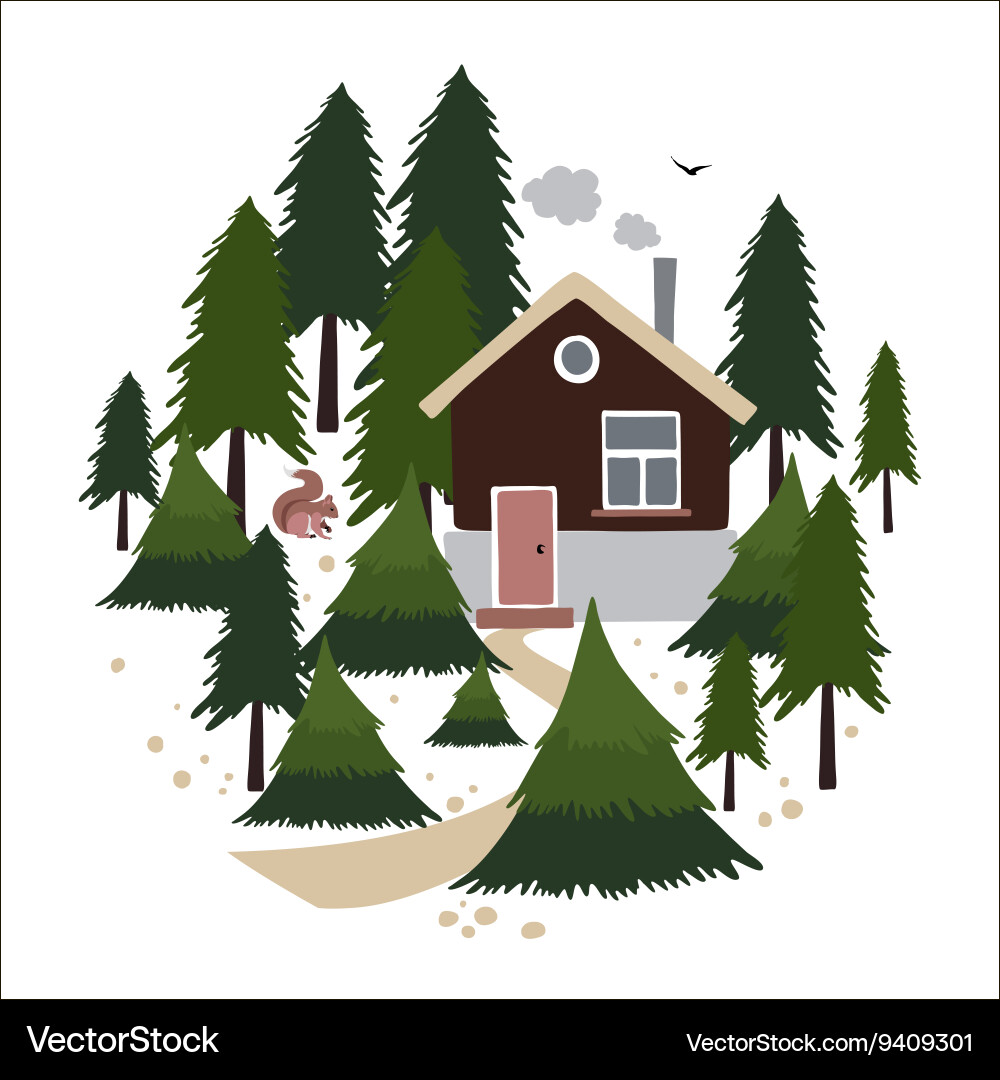 Wooden house in coniferous forest Royalty Free Vector Image