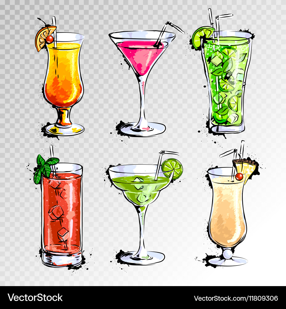Hand drawn of set cocktails Royalty Free Vector Image