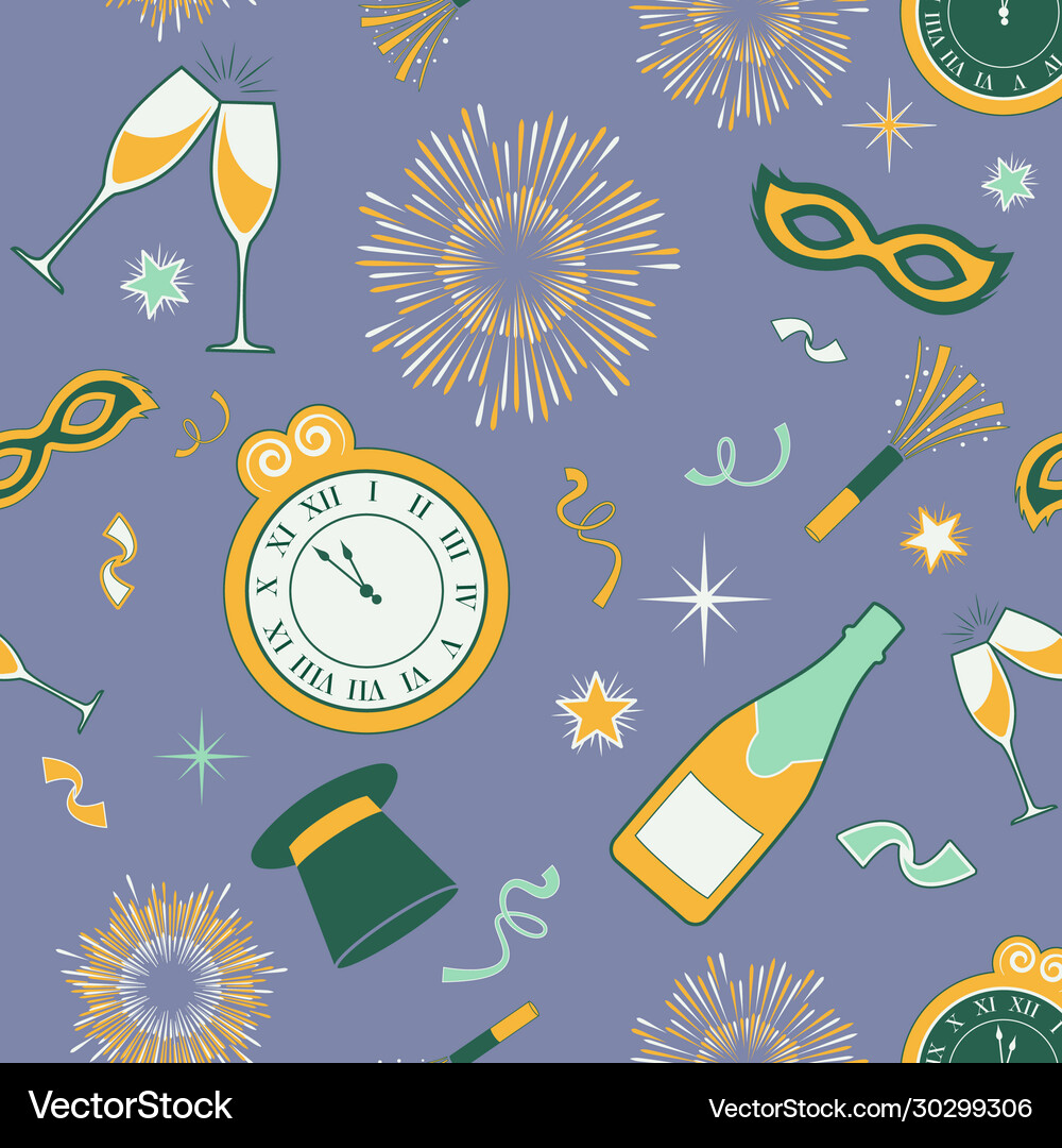 Happy new year blue and gold seamless pattern Vector Image