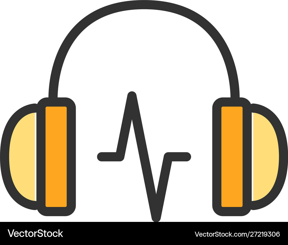 Headphone with sound wave flat color line Vector Image
