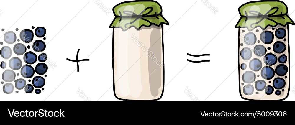 Jar with blueberry jam sketch for your design Vector Image