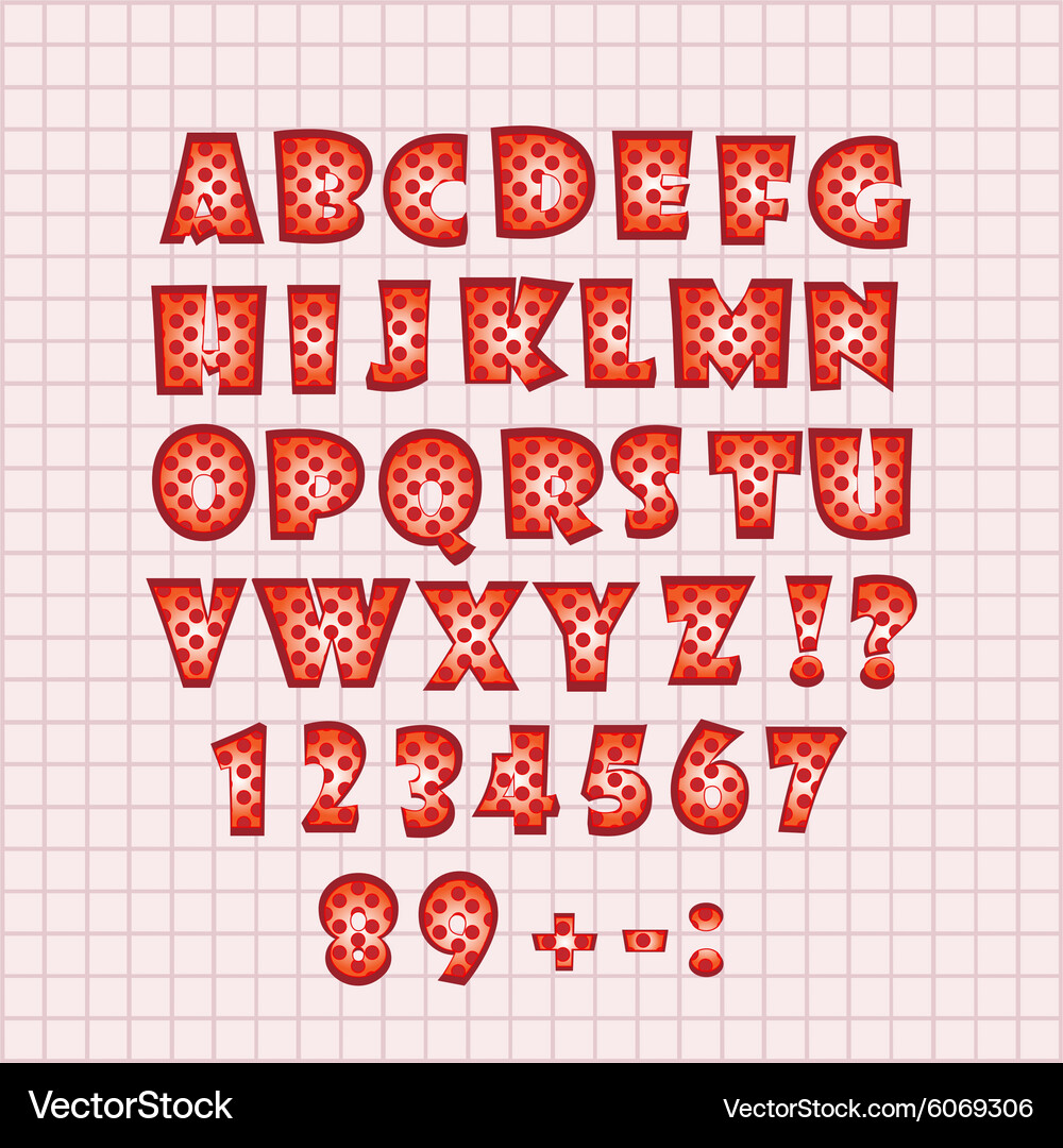 Red alphabet on a pink background in the box Vector Image