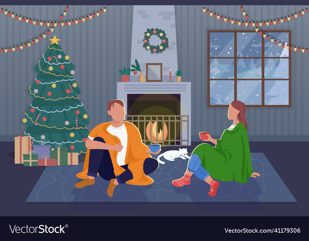 Romantic Winter Evening Flat Color Royalty Free Vector Image