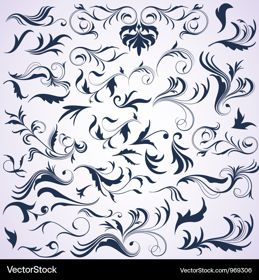 Set of calligraphic floral branches Royalty Free Vector