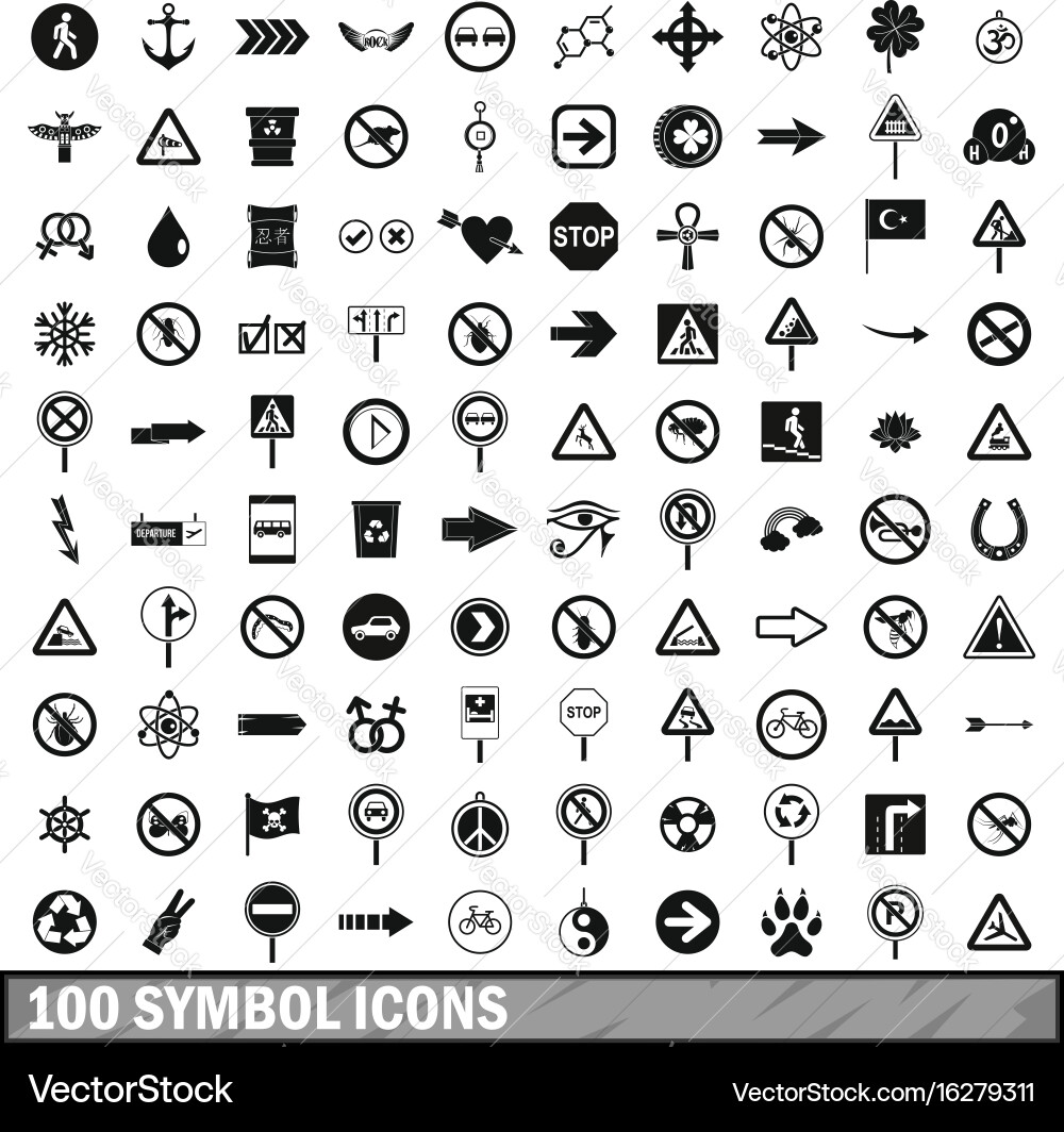 100 symbol icons set simple style Royalty Free Vector Image