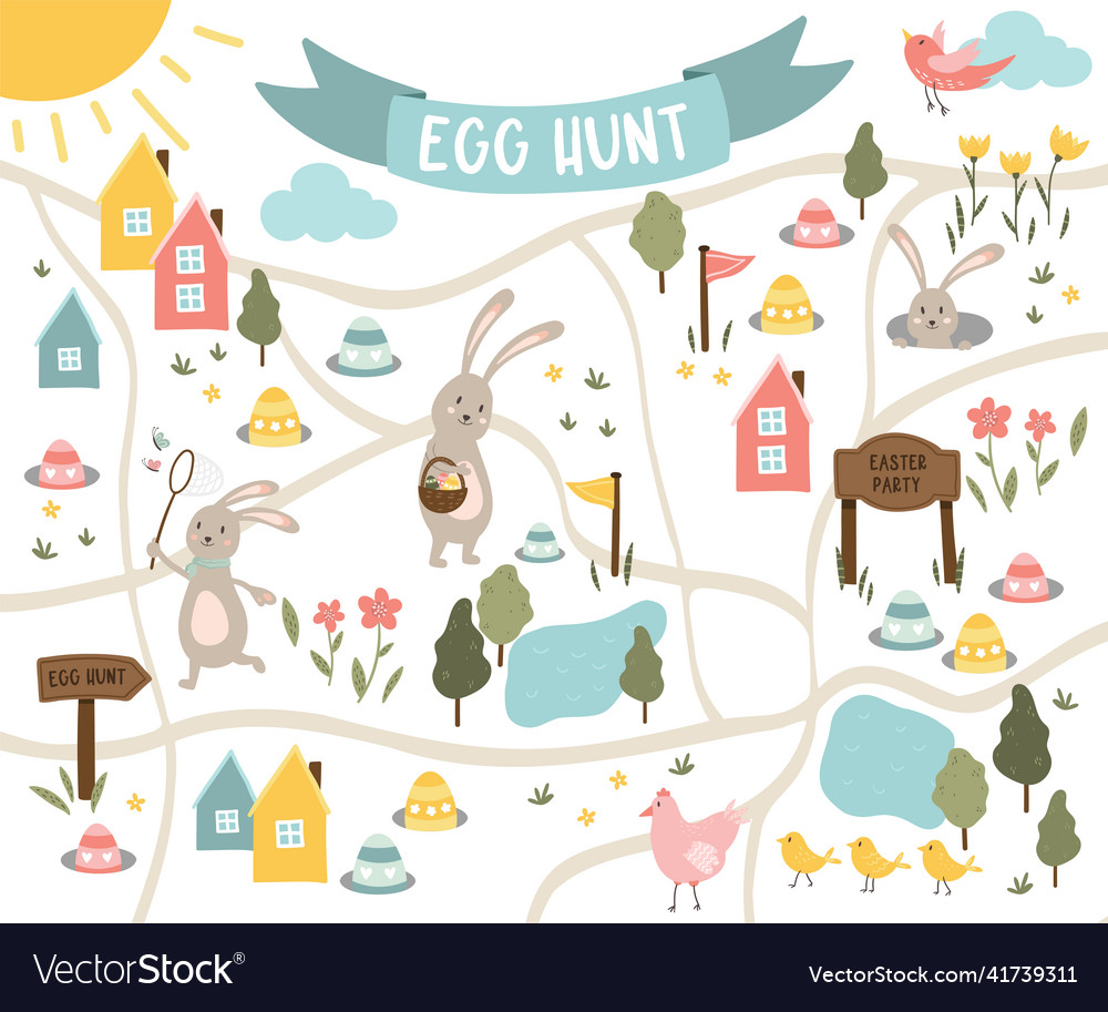 Cute easter egg hunt design map for children hand Vector Image