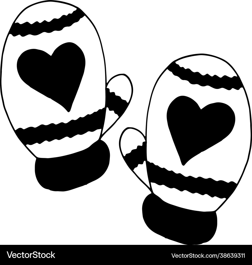 Mittens with heart hand drawn doodle icon Vector Image