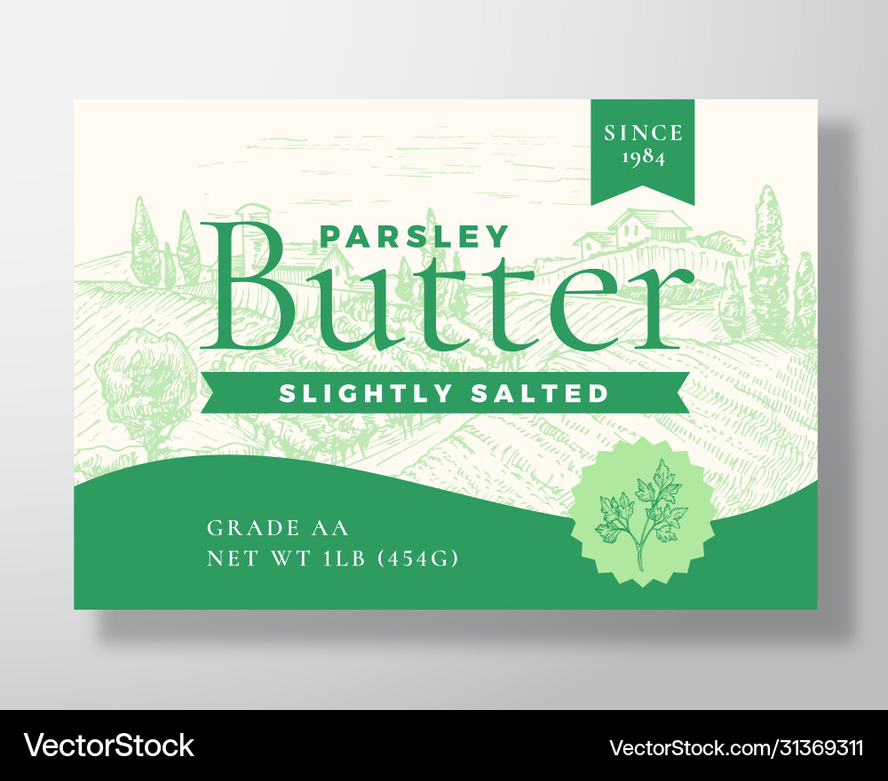 Parsley salted butter dairy label template Vector Image