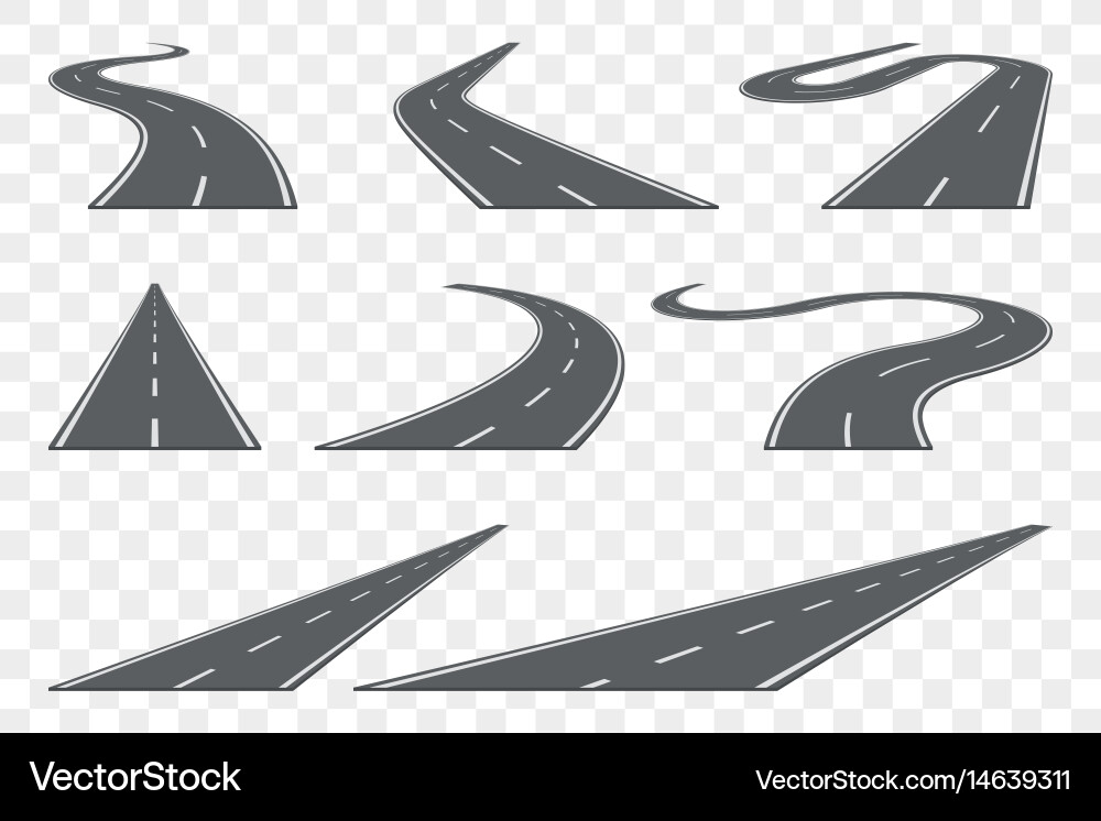 Set curved asphalt road in perspective highway Vector Image