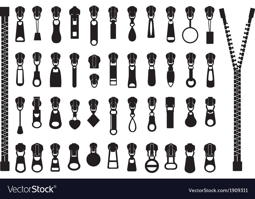 Set of different zippers Royalty Free Vector Image