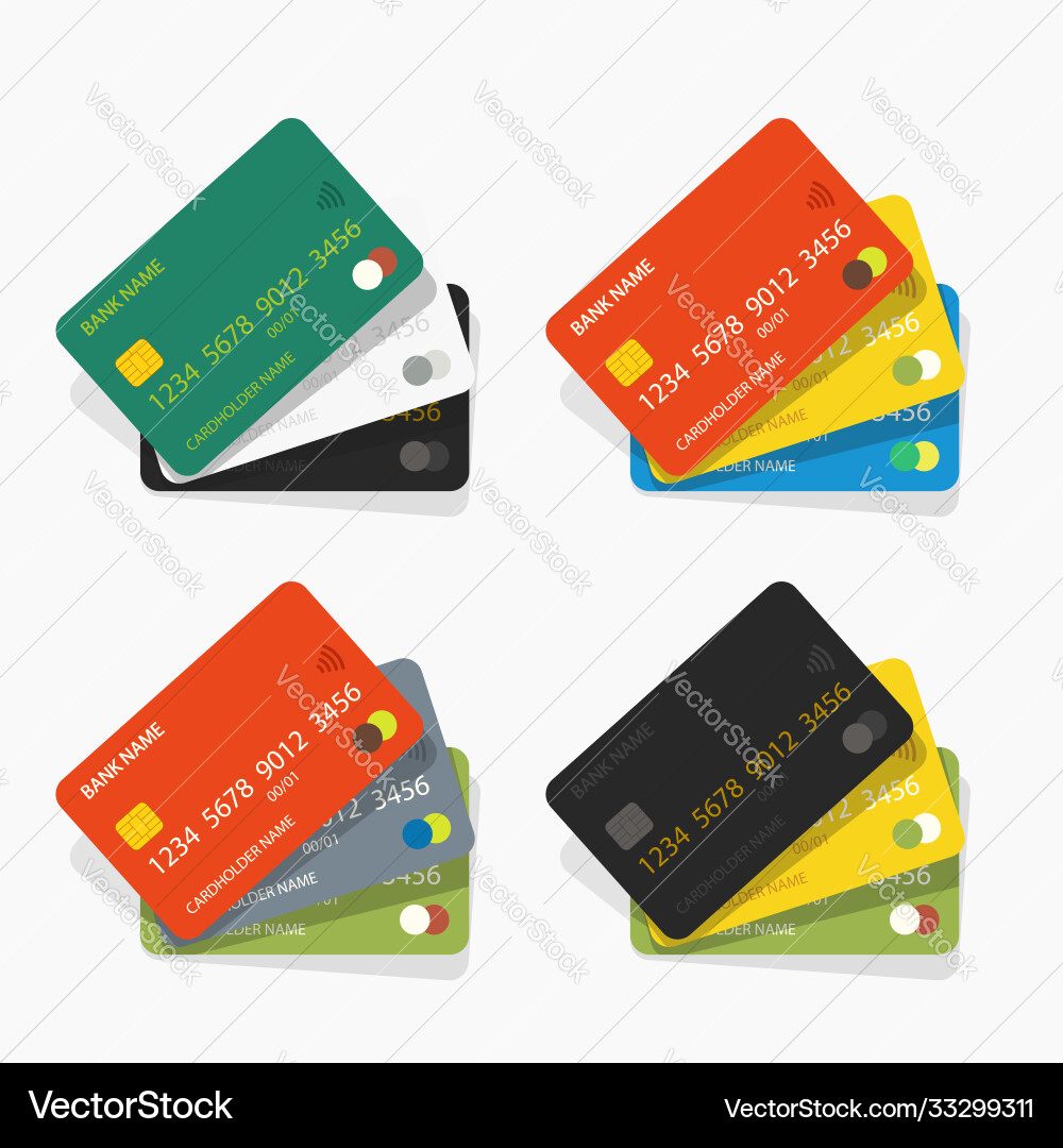 Set various color credit cards on white Royalty Free Vector