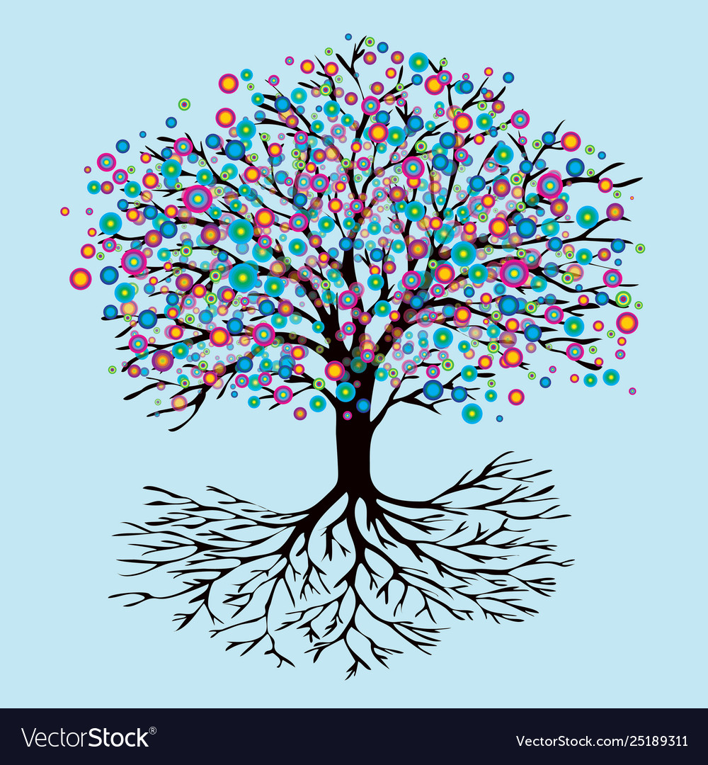 Tree life rainbow flowers version Royalty Free Vector Image