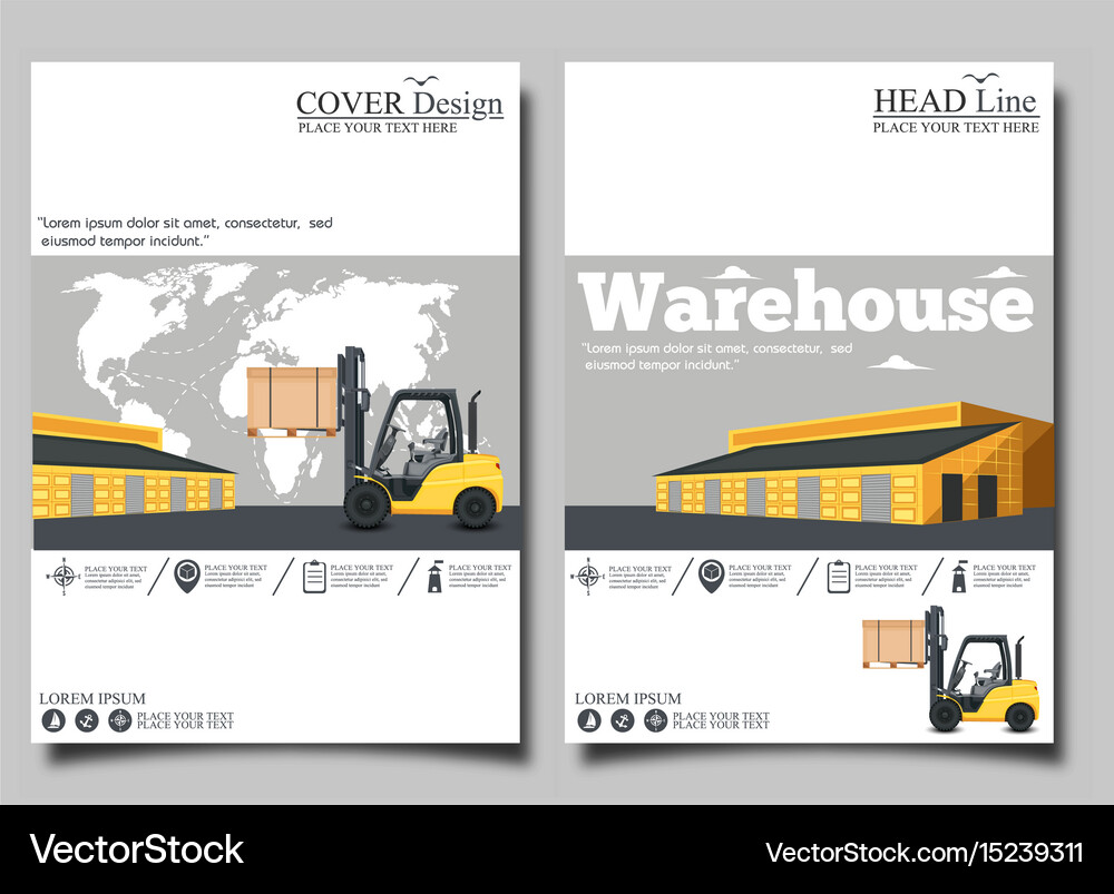Warehouse flyer set with forklift truck Royalty Free Vector