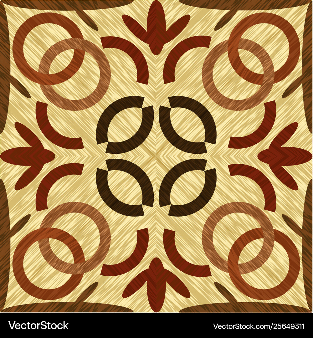 Wood art inlay tile symmetric patterned geometric Vector Image