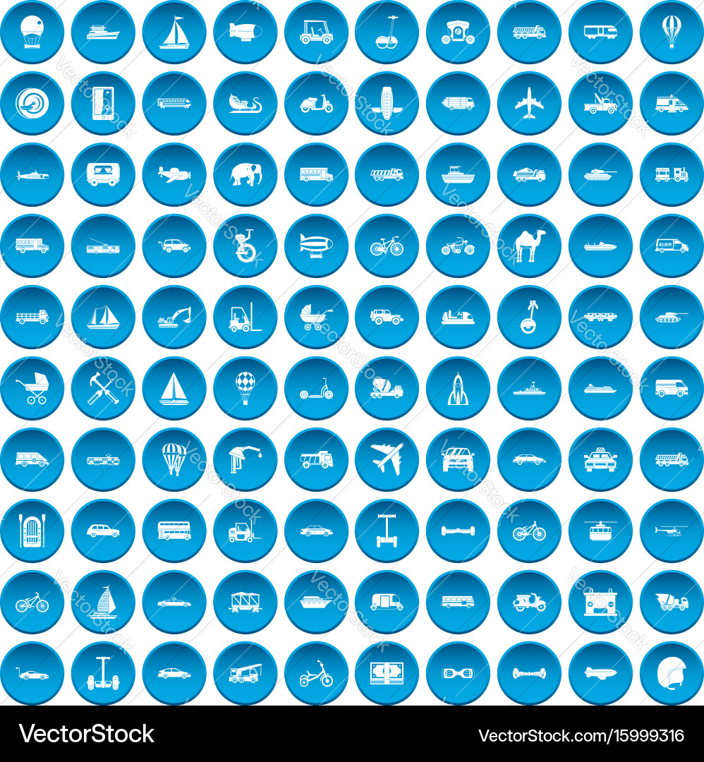 100 transport icons set blue Royalty Free Vector Image