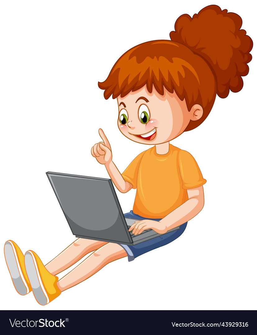 A Girl Using Laptop Cartoon Royalty Free Vector Image