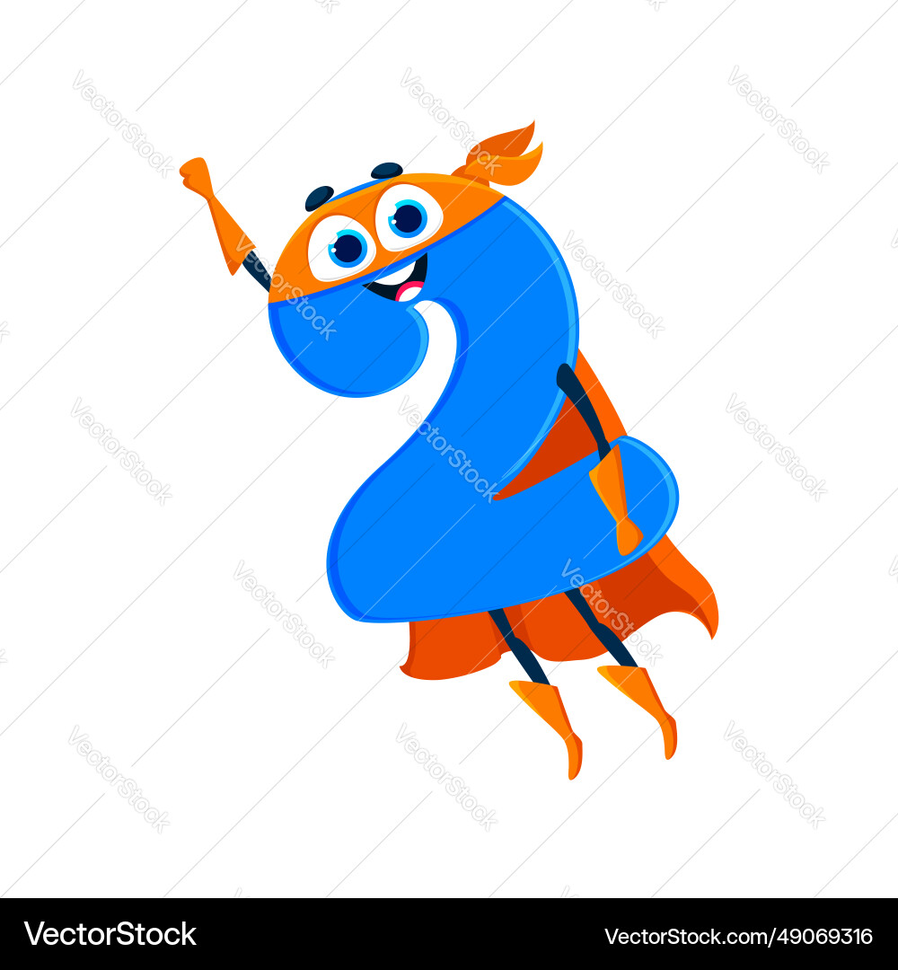 Cartoon math number two superhero character Vector Image