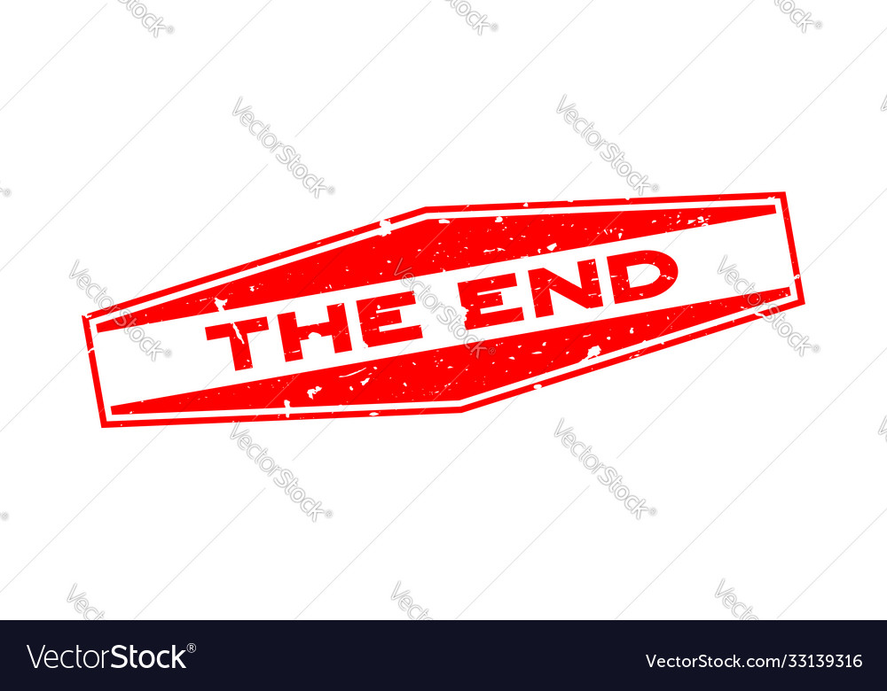 Grunge red end word hexagon rubber seal stamp Vector Image