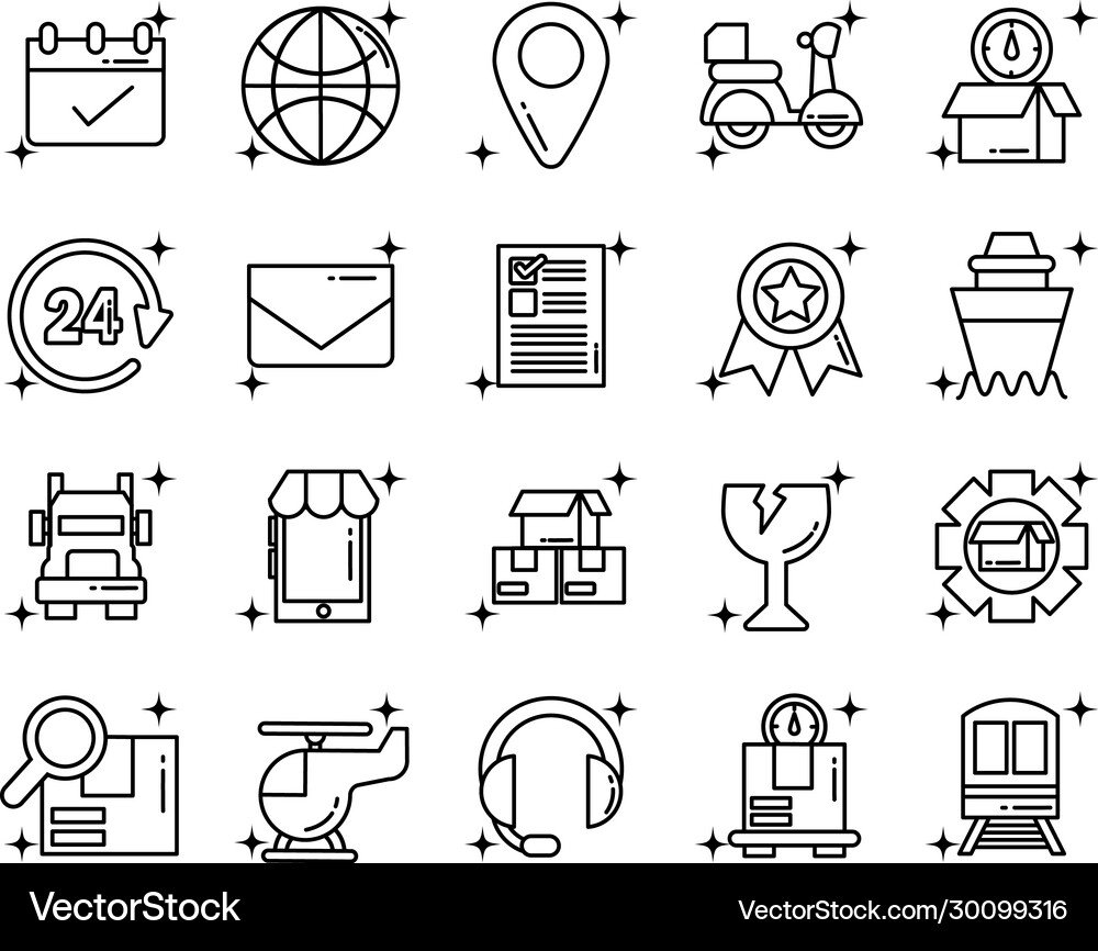 Set icons freight delivery logistics line Vector Image