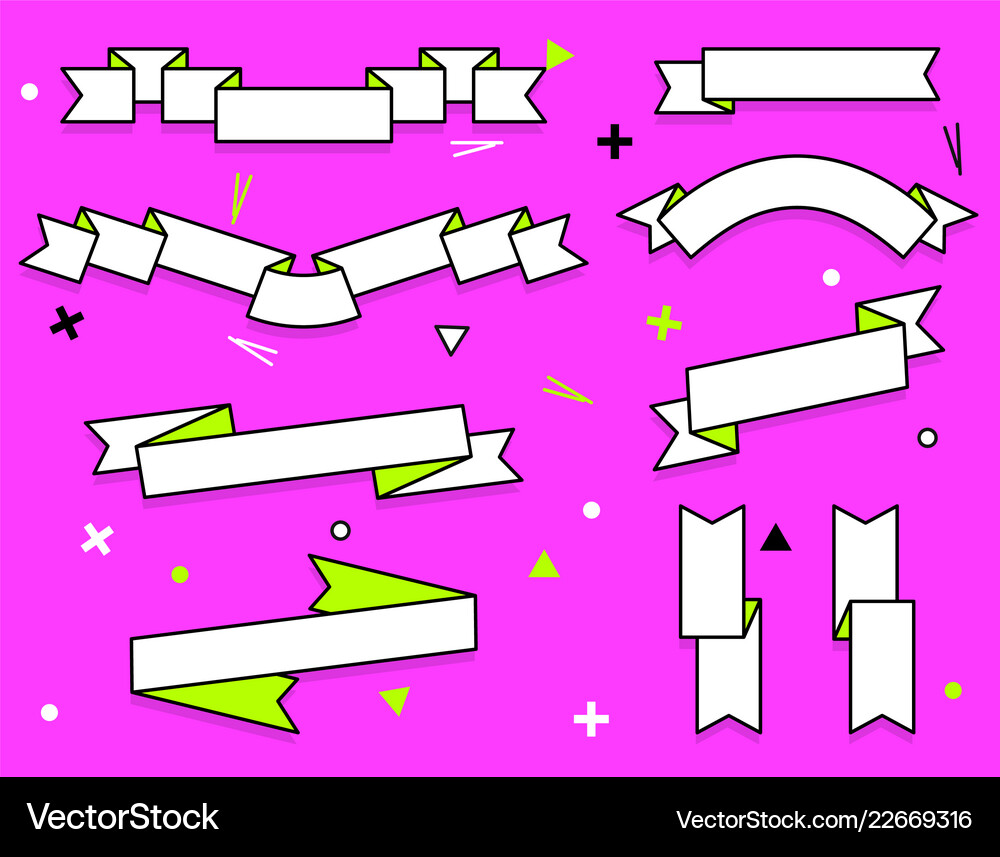 Set trendy flat geometric ribbons vivid Royalty Free Vector