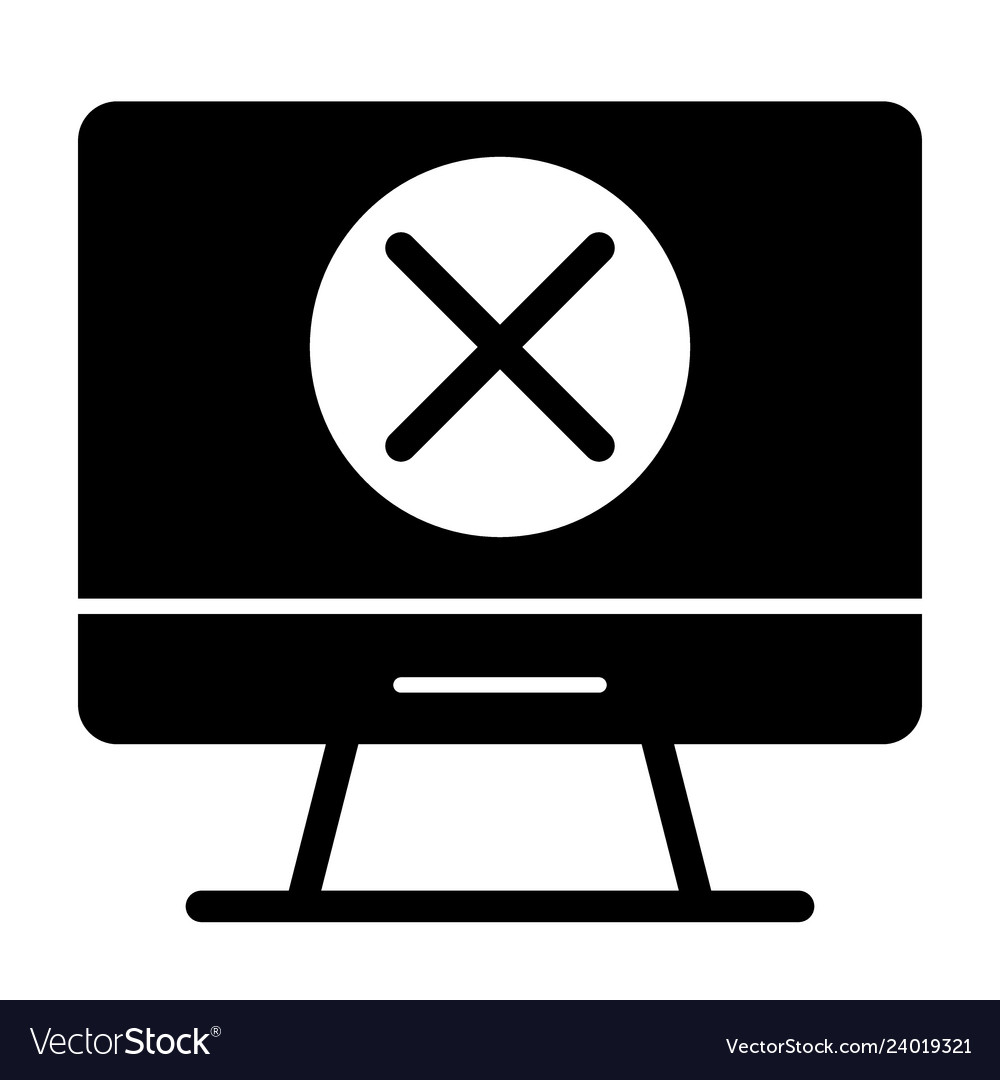 Computer with x mark solid icon screen with cross Vector Image