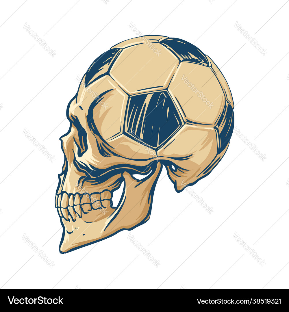Drawing a human skull combined with a soccer Vector Image