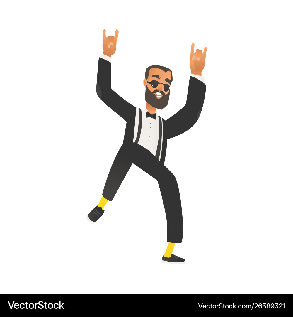 Happy dancing groomsman man in suit with beard Vector Image