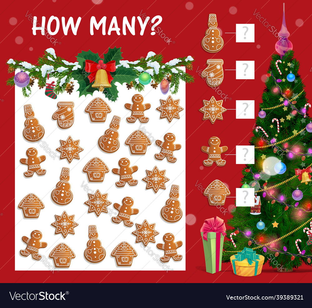 Kids game counting with christmas cookies Vector Image