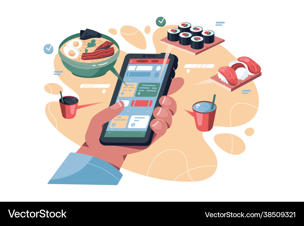 Online food order via phone Royalty Free Vector Image
