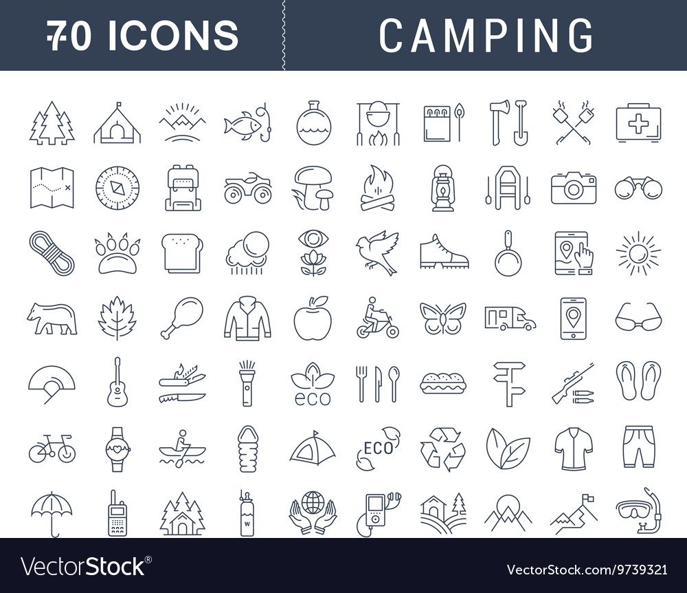 Set flat line icons camping Royalty Free Vector Image