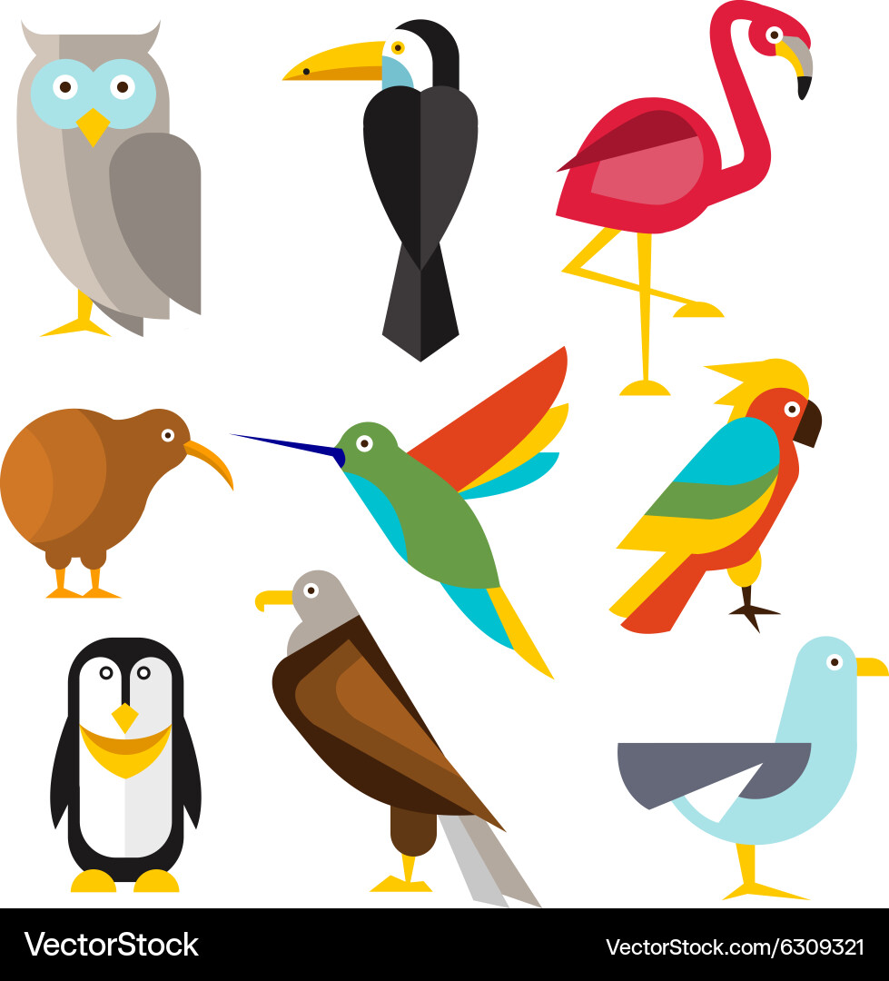 Set wild arctic forest and tropical birds in Vector Image