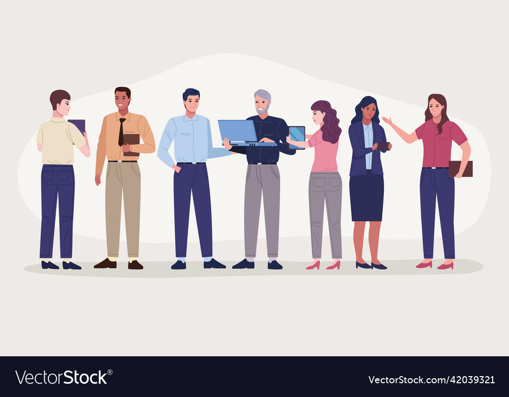 Seven persons working characters Royalty Free Vector Image