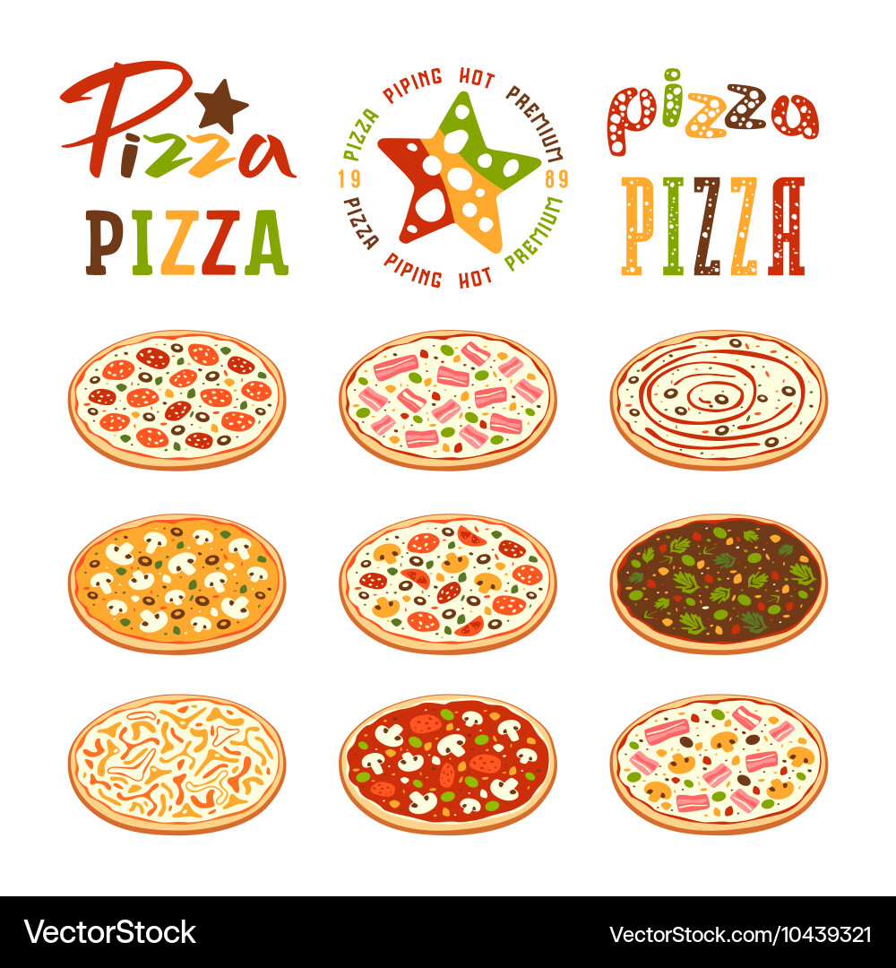 Stock of pizza varieties Royalty Free Vector Image