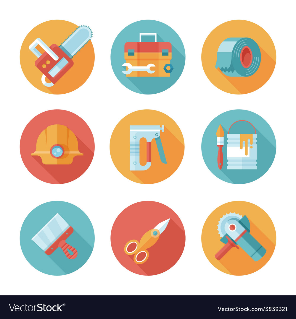Trendy flat working tools icons Royalty Free Vector Image