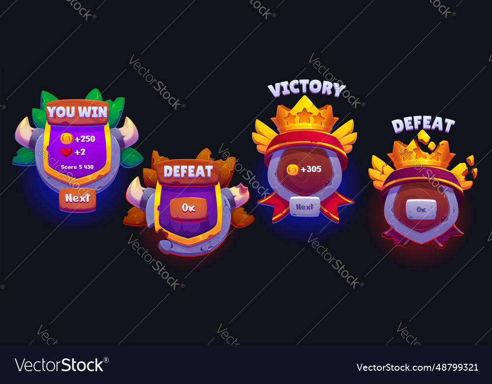 Win and lose ui game interface score board button Vector Image