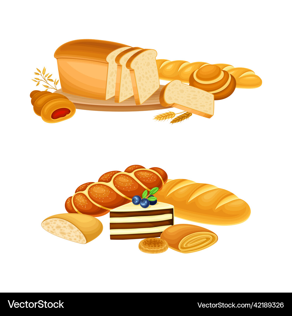 Bakery and pastry products set bread loaf cake Vector Image