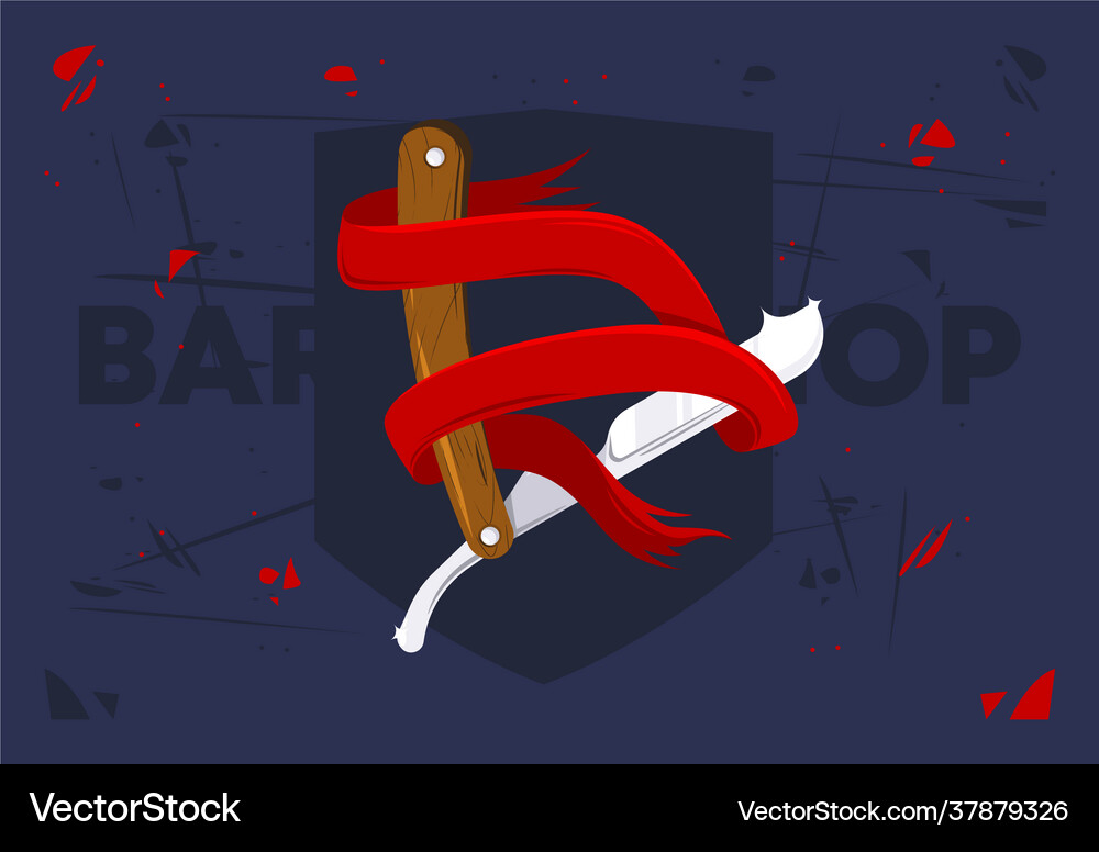 Barbers straight razor with red ribbon Royalty Free Vector