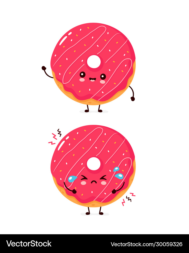 Cute happy smiling and sad donut Royalty Free Vector Image
